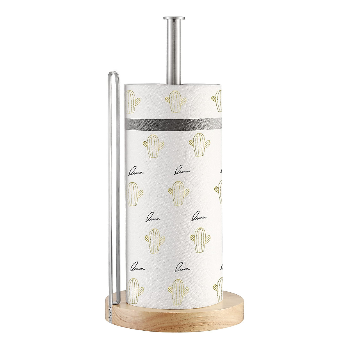 KES Paper Towel Holder Stand for Kitchen Towel Holder Countertop Wooden Base Paper Modern Stainless Steel Brushed Finish, KPH206-2