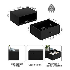 Aienvey Floating nightstand, Floating Shelf with Drawer, Wall Mounted Nightstand, Floating Bedside Table (Black)
