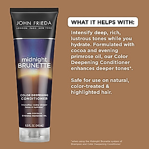 John Frieda Midnight Brunette Conditioner, Color Deepening Conditioner to Enhance and Refresh Brunette Tones, Infused with Cocoa and Primrose Oil to Nourish and Enhance Brunette Tones, 8.3 Oz