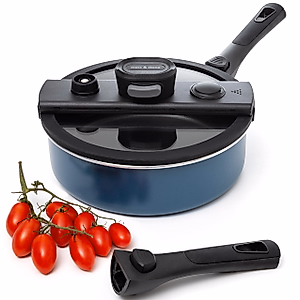 Moss & Stone 2.3 Quart Micro Pressure Cookware with Detachable Handle And One-Hand Operating Glass Lid, Pressure Canner Stovetop & Induction Cookware, Micro-Pressure Cooking Pot Nonstick