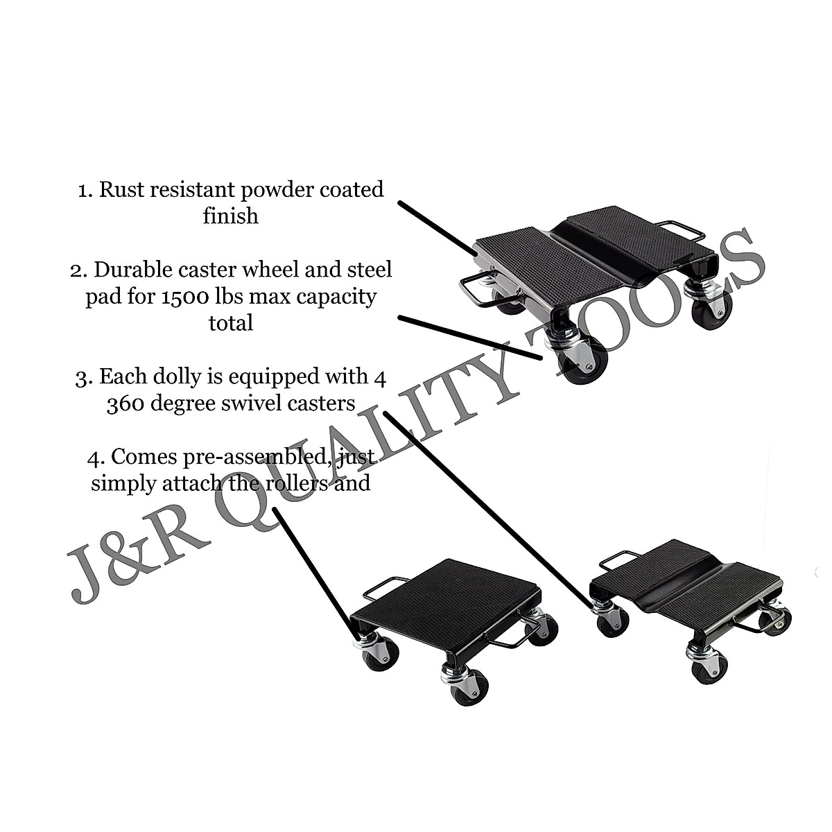 VCT PRO #01131 3Pc 1500lb Capacity Heavy Duty V-Slide Anti-slip Rubber Pads Snowmobile Dolly Set