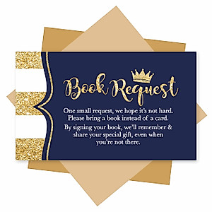 25 Books For Baby Shower Request Cards - Prince Baby Shower Invitation Inserts, Book Request Baby Shower Guest Book Alternative, Bring A Book Instead Of A Card, Baby Shower Book Request For Boys