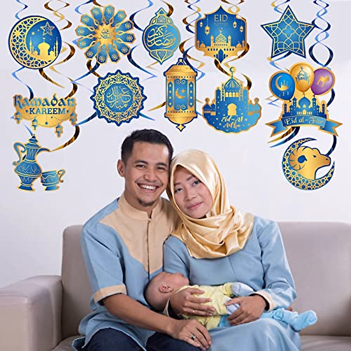 Ramadan Mubarak Decorations Eid Mubarak Hanging Swirl Ceiling Foil Decor Ramadan Decorations for Home Eid Al-fitr Party