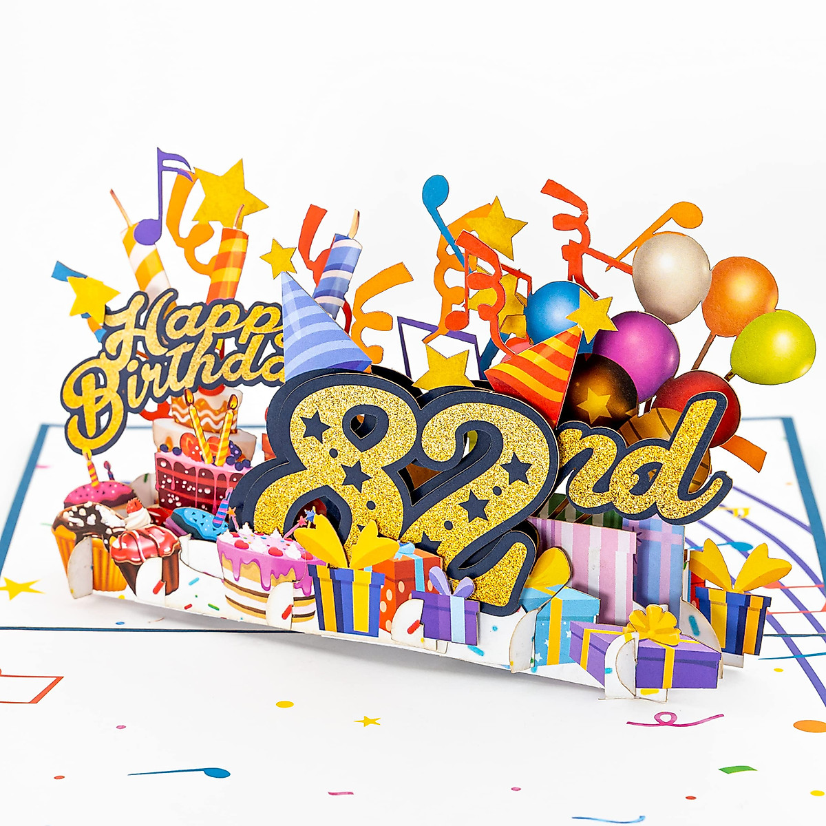 iGifts And Cards Happy 82nd Blue Birthday 3D Pop Up Greeting Card – Awesome 82 Birthday Card For Man, Woman, Happy Eighty Two Birthday Gift For Dad, Mom, Best Husband, Wife Unique Present, 5" X 7"