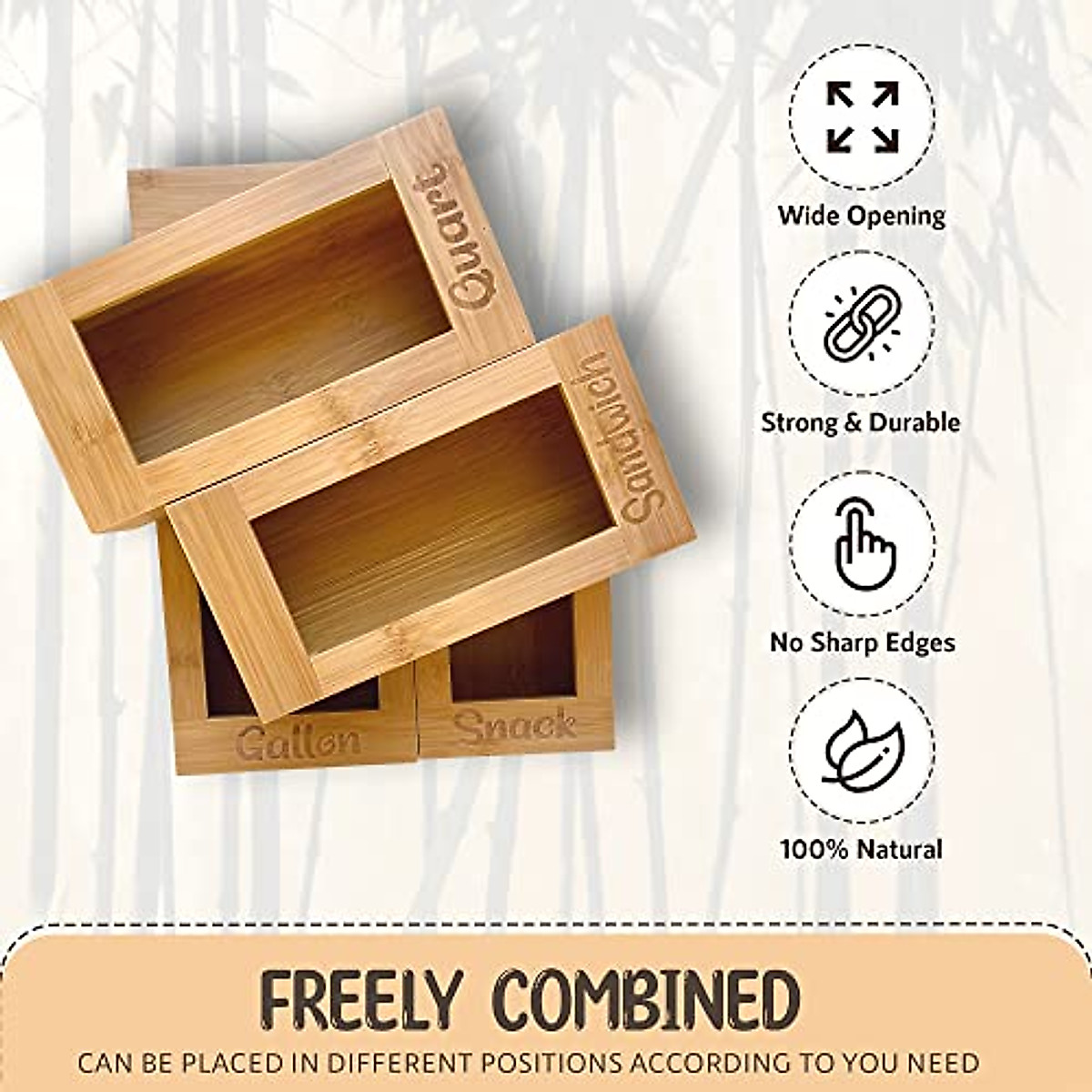 UNIQUE PIVOTT Ziplock Bag Organizer, Baggie Organizer, Ziplock Organizer for Drawer, Plastic Bag Organizer, Sandwich Bag Organizer for Drawer, Bamboo Drawer Organizer.