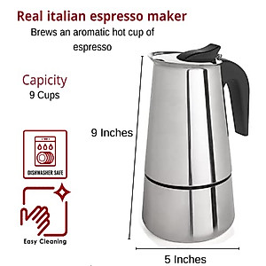 Mixpresso 9 Cup Coffee Maker Stovetop Espresso Coffee Maker, Moka Coffee Pot with Coffee Percolator Design, Stainless Steel Stovetop Espresso Maker, Italian Coffee Maker 450ml/15oz