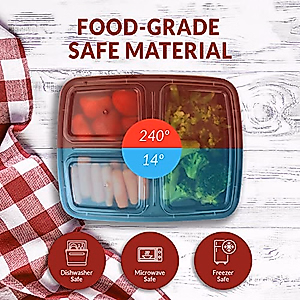 Reli. Meal Prep Containers, 32 oz. | 40 Pack | 3 Compartment Food Container w/Lids| Microwavable Food Storage Containers/To Go | Black Reusable Bento Box/Lunch Box Containers for Food/Meal Prep