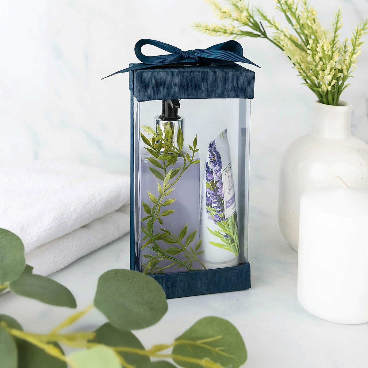 Hammont Clear Plastic Gift Boxes (6 Pack) Bakery Boxes with Base, Lid & Ribbon | For Cakes, Pastries, Cupcakes & Party Favors (Navy Blue, 7.5x3.75x2.5”)