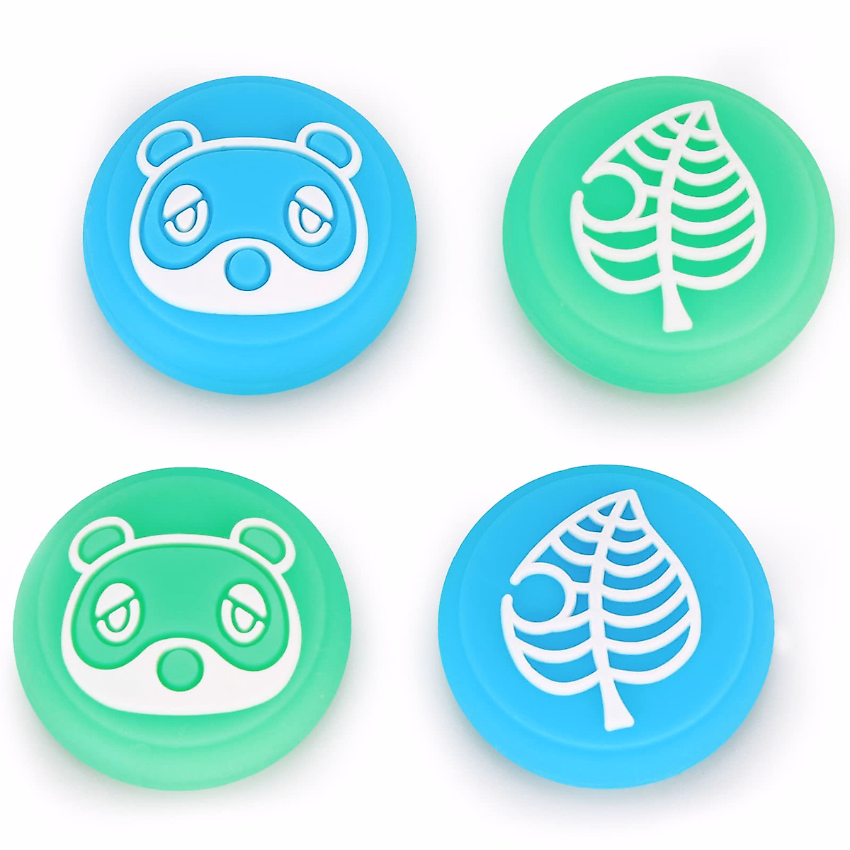 Tscope Cute Thumb Grip Caps for Nintendo Switch/Lite/OLED Controller, for Animal Crossing Kawaii Leaf Joystick Analog Soft Silicone Button Stick Covers for NS Joy Cons (Leaf Raccoon)