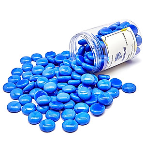 TWINKLING High Luster Round Fire Pit Glass Stones,Glass Marbles,Glass Pebbles,Glass Beads Gems Chips for Fire Pit Vase Fillers Crafts Aquarium Garden Decoration,17-19mm,1-Pound Jar (Blue Porcelain)