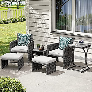 OC Orange-Casual 6 Piece Patio Furniture Conversation Set with Ottoman, Outdoor Grey Wicker Chair and Table Set, Balcony Furniture for Apartments