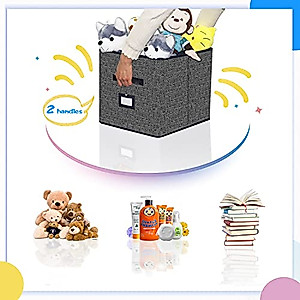 Onlyeasy Large Foldable Cloth Storage Cubes 4 Pack with Label Holders - Fabric Storage Bins Baskets Organizers for Home Office Nursery Cubby with Leather Handles, 13Wx15Dx13H Inch, Black, MXABXL04PLP