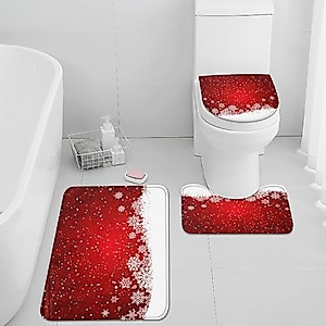 ArtSocket Christmas Bathroom Rugs and Mats Set 3 Piece, Christmas Red Classic Rugs Non Slip, Snowflake Absorbent Microfiber Memory Foam Bath Mat Machine Washable Bathroom Floor Mats