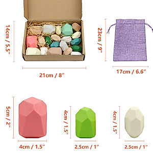 LSJDEER 40 PCS Wooden Rocks Balance Stones Building Blocks Set, Colored Wood Balancing Stone Stacking Game, Lightweight Natural Educational Preschool Learning Large Small Puzzle Toy for Kids