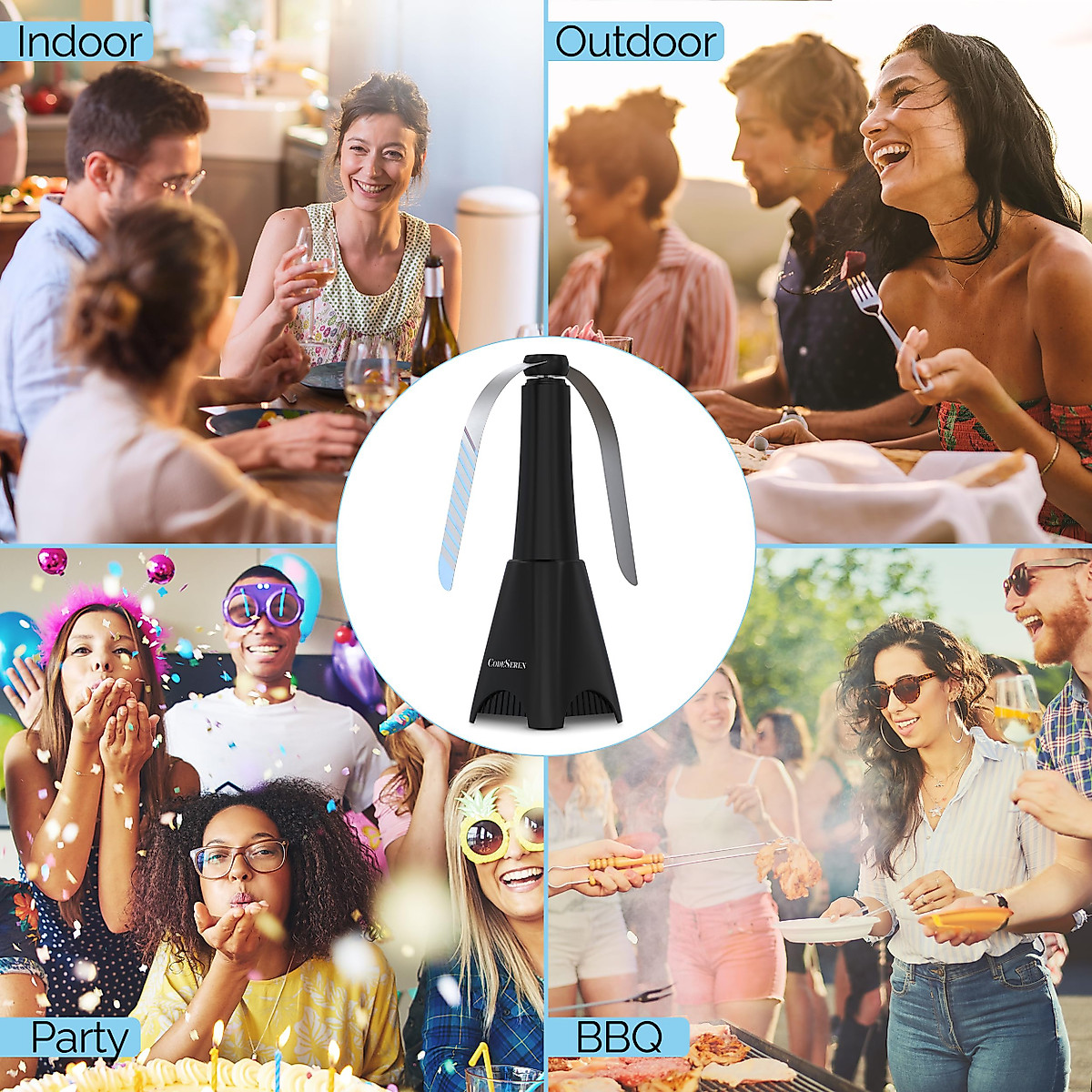 Fly Fans for Tables (4 PCS) - Soundless Fly Swatter Fan for Outdoor Restaurant, Marina, BBQ and Picnic