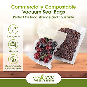 VestaEco Commercially Compostable Vacuum Seal Bags - Embossed - 8 x 12 Inches - 100 Vacuum Seal Bags per Pack