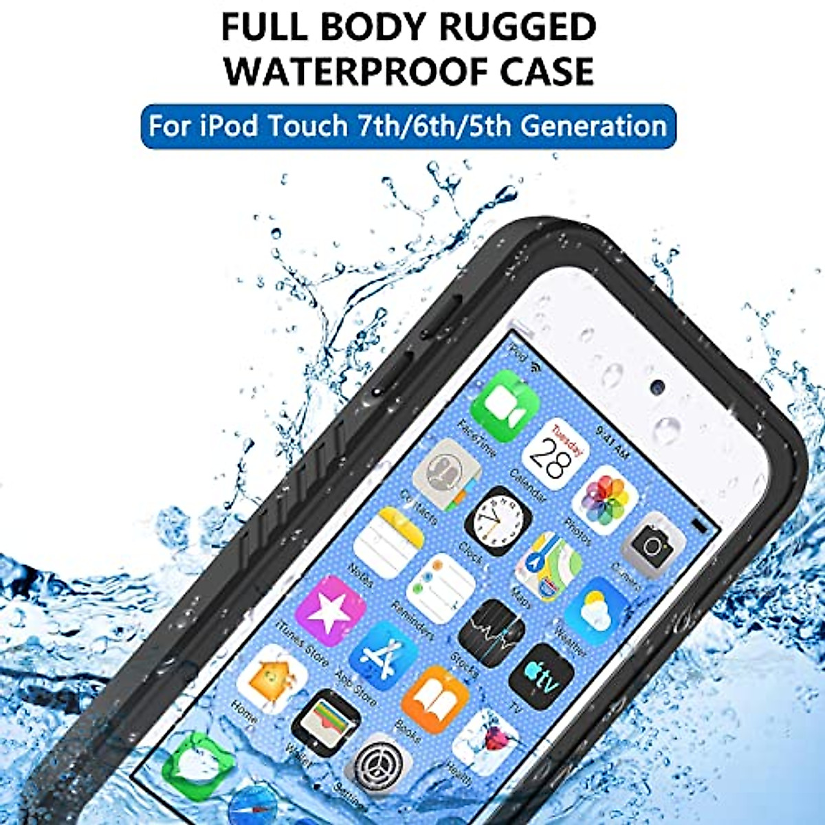 iPod 5 iPod 6 iPod 7 Waterproof Case, Re-Sport Shockproof Dirtproof Snowproof Full-Body Protective Case Cover Built-in Screen Protector Compatible iPod Touch 5th/6th/7th (Blue)