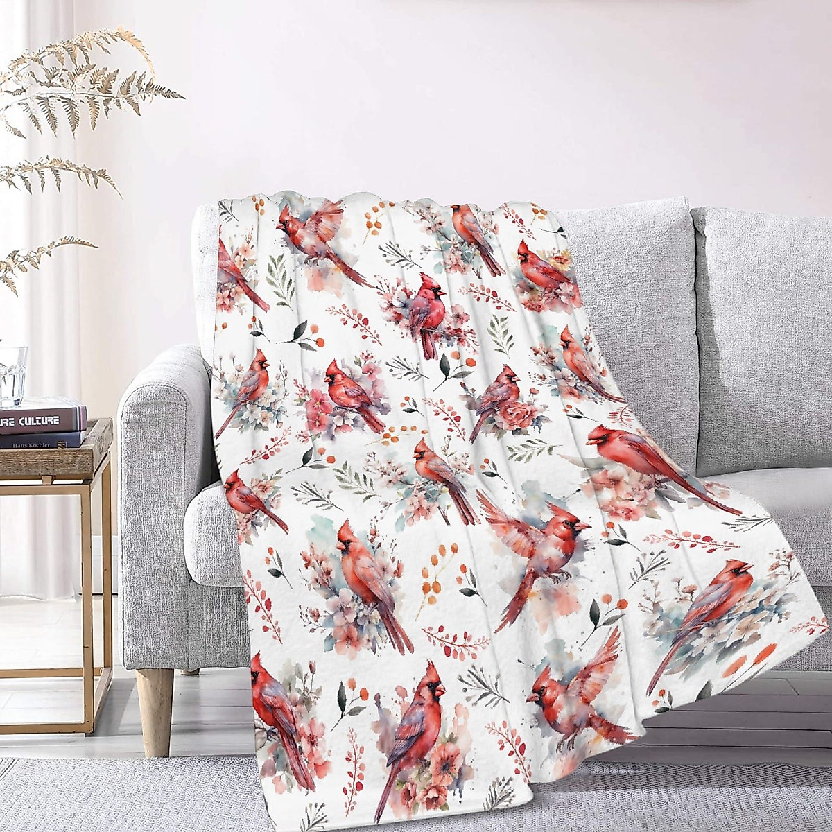 Red Bird Blanket Gifts Ultra Soft Cozy Throw Flannel Blanket, Lightweight Fuzzy Fleece Blanket Warm Plush Throw Blankets for Couch, Sofa, Bed, 40"x50" for Kids