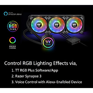Thermaltake Floe DX 360mm, Dual Ring LED, 16.8 Million Color Software Enabled (TT RGB Plus/Alexa/Razer Chroma), AMD (AM5/AM4)/Intel (LGA 2066/1200), AIO CPU Liquid Cooler CL-W256-PL12SW-B