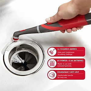 Rubbermaid Reveal Cordless Battery Power Scrubber, Gray/Red, Multi-Purpose Scrub Brush Cleaner for Grout/Tile/Bathroom/Shower/Bathtub, Water Resistant, Lightweight, Ergonomic Grip (1839685)