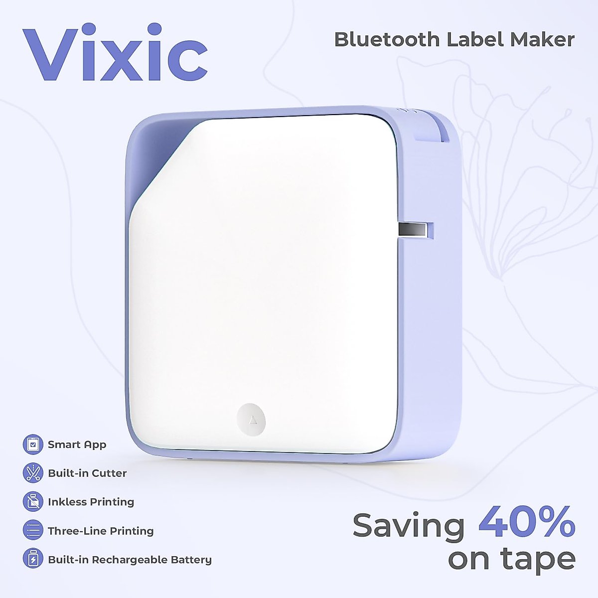 Vixic Label Maker Machine with Tape, Mini Portable Purple Label Maker Printer D1600 Connected Smartphone via Bluetooth, Multiple Stickers, Fonts, Borders for Home/School/Office Organization