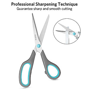 Asdirne Scissors Set of 4, Premium Stainless Steel Razor Blades, Ergonomic Semi-Soft Rubber Grip, Suitable for School, Office and Family Daily Use, 9.6''/8.5''/6.4"/5.4", Blue&Gray