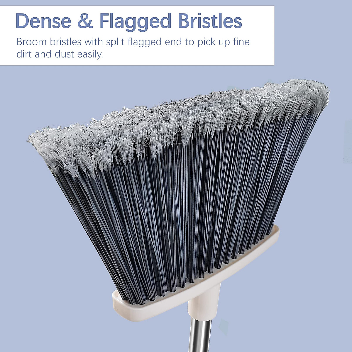 Aifacay Heavy Duty Broom, Outdoor Indoor Broom Home Kitchen Lobby Commercial Broom for Sweeping 56 Inch Long Handle Angle Broom with Flagged Stiff Bristles