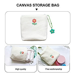 DOITOOL Pouches for Purse Sanitary Napkin Storage Bag Cute Sanitary Pad Pouch Zipper Pouch Coin Purse Mini Canvas Cash Bags Makeup Bag Toiletry Pouch Portable Coin Bags White Purple Green Small Zipper Wallet