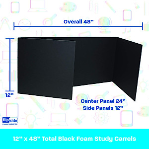 Flipside Products 12”x 48” Black Foam Study Carrel, Privacy Boards, Student Privacy and Focus Booth for The Classroom, Desk Divider Cubby for Tests, Made in USA - 24 Pack