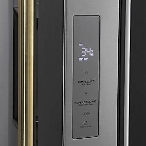 ZLINE 36 in. 28.9 cu. ft. Standard-Depth French Door External Water Dispenser Refrigerator with Dual Ice Maker in Fingerprint Resistant Stainless Steel and Polished Gold Traditional Handles