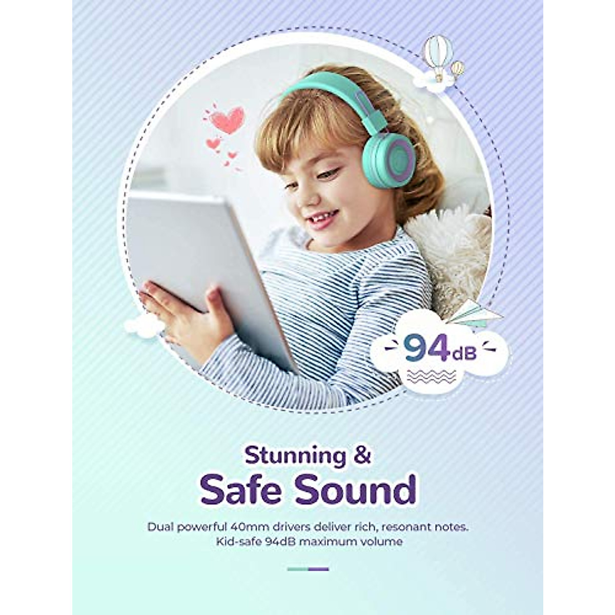 iClever Kids Bluetooth Headphones, BTH02 Kids Headphones with MIC, 22H Playtime, Bluetooth 5.0 & Stereo Sound, Foldable, Adjustable Headband, Childrens Headphones for iPad Tablet School (Green)