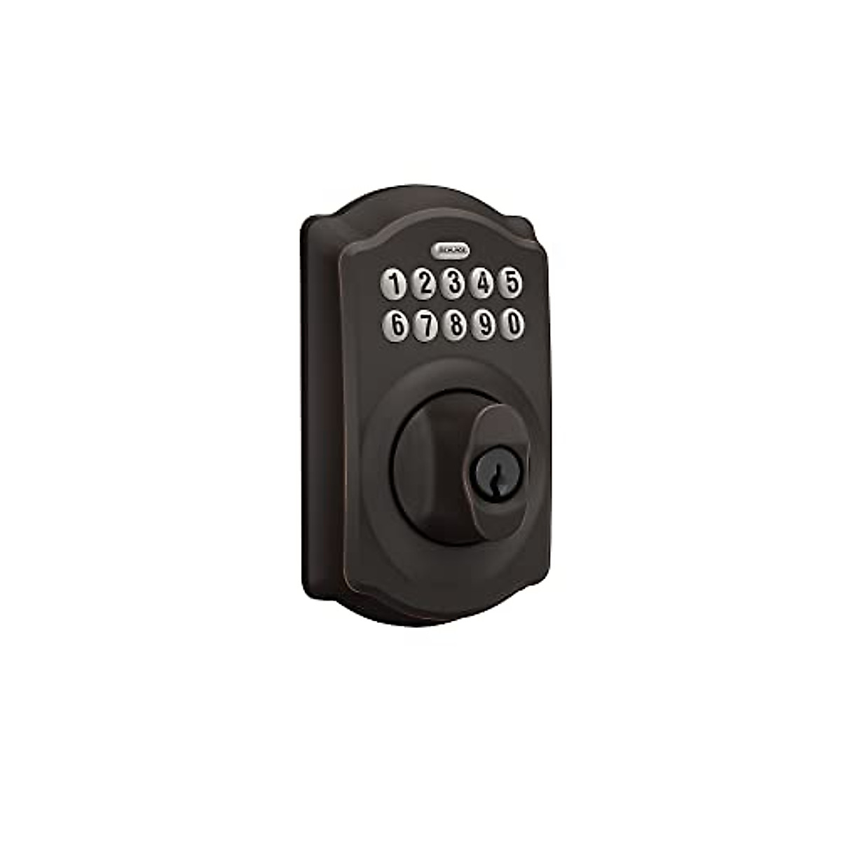 Schlage BE365 V CAM 716 Camelot Keypad Deadbolt, Electronic Keyless Entry Lock, Aged Bronze