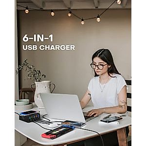 ASOMETECH Charging Station, 160W 5-Port USB C with 65W PD, QC3.0, Wireless Charger, LCD Display for MacBook, Laptop, iPad, iPhone, Samsung