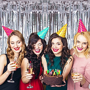 2 Pack Silver Foil Fringe Curtain Backdrop, 3.2Ft x 8.2Ft Metallic Tinsel Foil Fringe Streamer Curtains for Party Photo Booth Props Bachelorette Birthday Bridal Shower Christmas Decorations