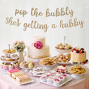 Pre-Strung Pop The Bubbly She's Getting A Hubby Banner - NO DIY - Gold Glitter Bachelorette Bridal Party Banner - Pre-Strung on 8 ft Strand - Bachelorette Party Decorations. Did we mention no DIY?