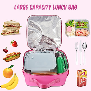 Lunch Bag for Women, Insulated Lunch Box for Girls, Personalized Preppy Lunch Box with Adjustable Shoulder Strap, Reusable Lunch Tote Bag with Letter for Kids Adult, School Office Picnic(rosy red)