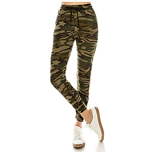 ALWAYS Women Drawstrings Jogger Sweatpants - Super Light Skinny Fit Premium Soft Stretch Camo Military Army Pockets Pants M
