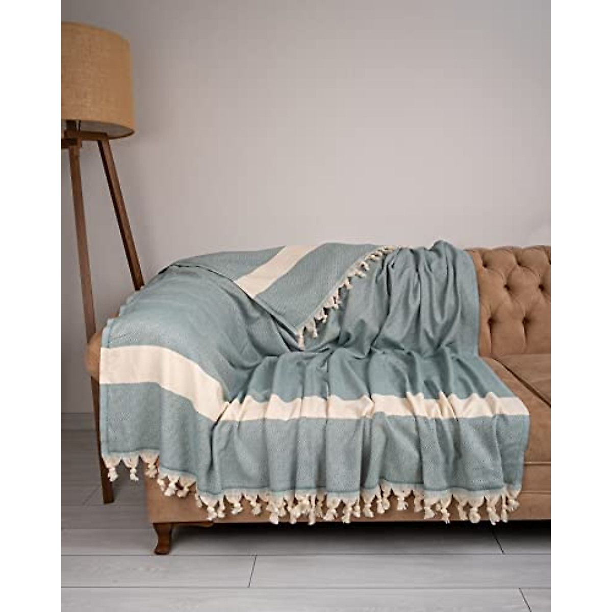 DEMMEX 90x82 Inches XXXL Turkish Cotton Multipurpose Blanket, Throw Blanket Bedspread, Beach Picnic Blanket, 100% Turkish Cotton, Diamond Weave, Made in Turkey, 3lb (Sage)