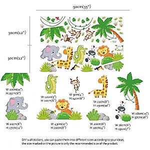 Runtoo Jungle Animal Wall Decals Monkey Elephant Giraffe Wall Stickers for Kids Bedroom Baby Nursery Wall Decor
