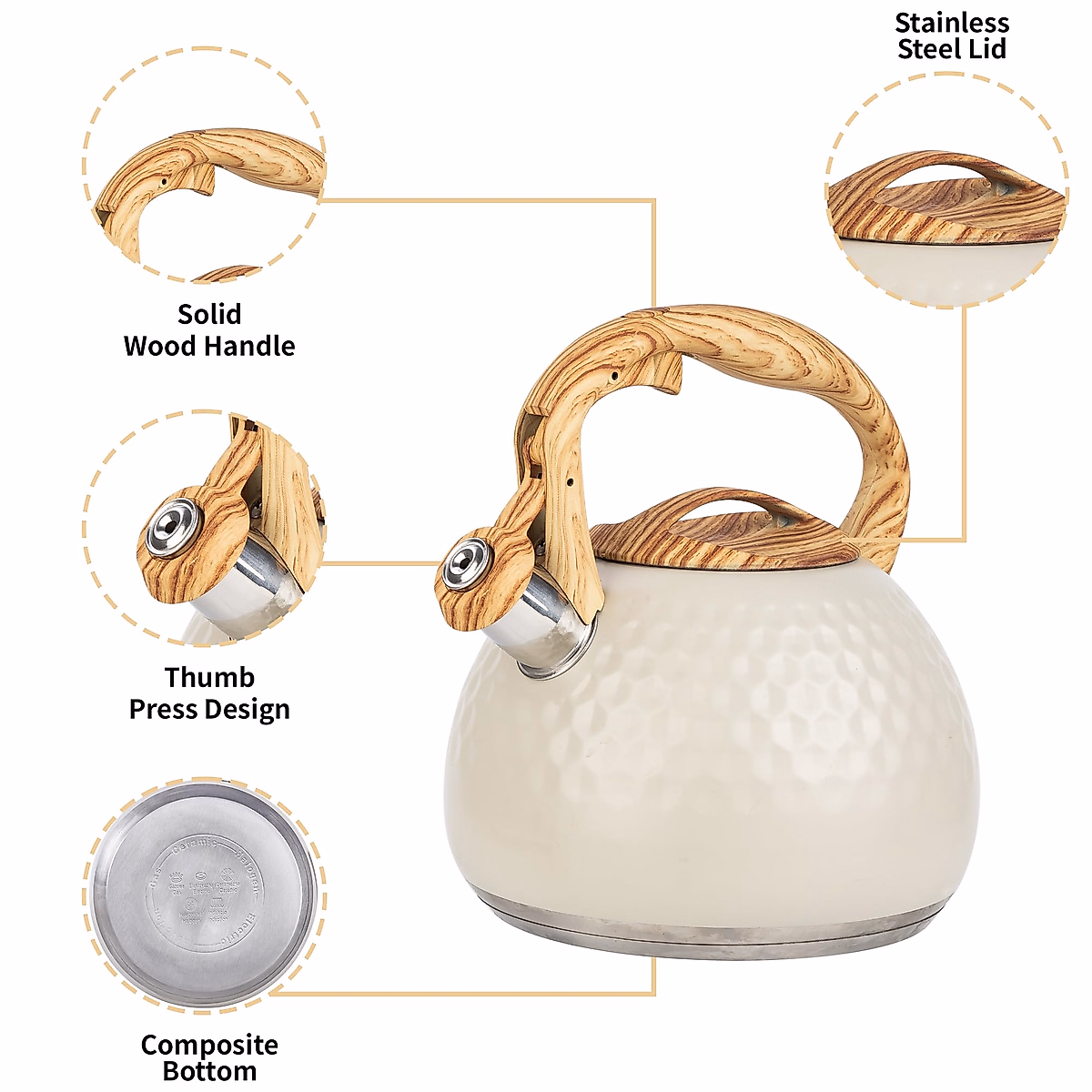 Zalnuuk Tea Kettle, Tea Pot with Cool Touch Ergonomic Handle, Tea Kettle Food Grade Stainless Steel, Tea Kettle Stovetop, Kettle Teapot, Whistling Tea Kettle, Small Tea Kettle, 3.2 Quart