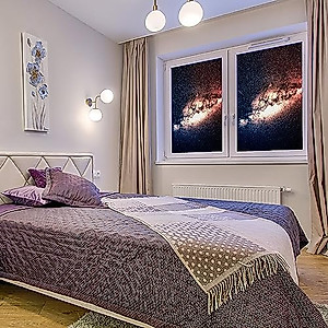 IOACIY Privacy Window Film Frosted Glass Sticker for Home Office Static Anti-UV Window Paper Decorative Window Covering for Bathroom (Universe Outer Space Starry Sky Red Blue-71, 17.7" x 23.6")