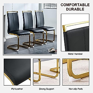 Maotifeys Luxury Black Faux Marble Dining Table Set for 6, Modern Kitchen Table with 6 Black Leather Dining Chairs 7-Piece Dining Table and Chairs for 6 with Polished Gold Metal Legs