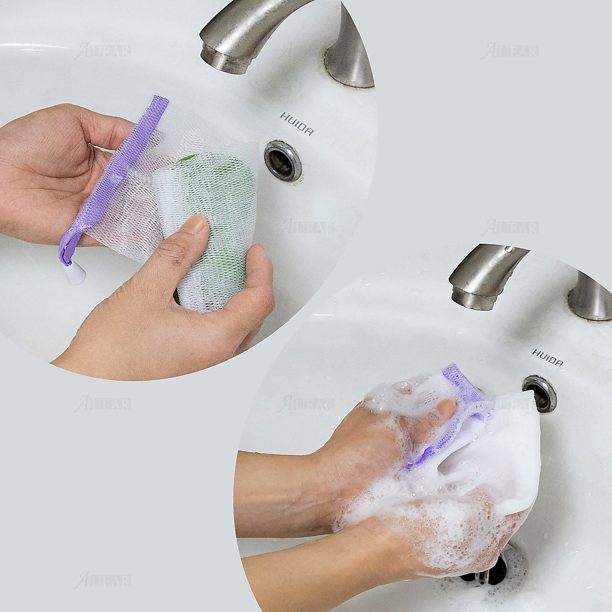 AUEAR, 20 Pack Handmade Soap Exfoliating Mesh Pouch Saver Bag Double Layer Bubble Foam Net Drawstring Holder (Assorted Colors)