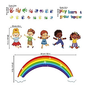 wondever Reading Corner Rainbow Wall Decals Kids Inspirational Quotes Handprint Peel and Stick Wall Art Stickers for School Classroom Kids Room