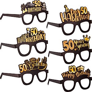 Sumind 24 Pcs Birthday Glasses Decoration Paper Eyeglasses Birthday Sunglasses to Wear for Men Women Table Decor Party(50th)