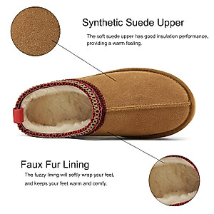SMajong Women Winter Snow Boots Thickened Flat Boots Fur Lined Warm Durable Shoes Home Slippers Casual Shoes Brown 8.5 US (sole size 40)