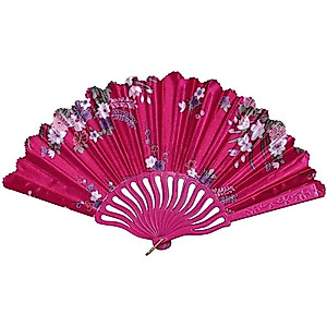 Hand Fan Folding Fan,Hand-held Fan,Wedding Folding Fan Chinese Style Dance Wedding Party Lace Silk Folding Hand Flower Fan Fans Hand Paper Folding Props Vintage Style