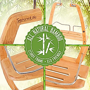 SereneLife Bamboo Hanging Shower Caddy - 2 Tier Wood Rustproof Waterproof and Natural Bamboo Bathroom Wall Organizer with Stainless Steel Shelf Rack for Shampoo, Conditioner and Soap Storage