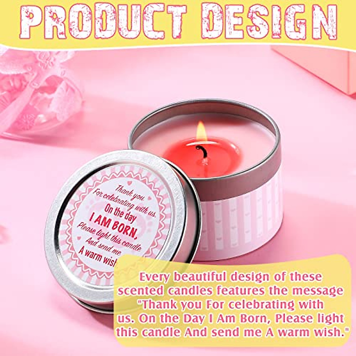 24 Packs Baby Shower Favors Scented Candles 2.5 oz Tea Lights Small Wax Soy Candles with Lids Burning Light Baby Shower Candles Gifts for Guests Girl Baby Shower Party Favors Bulk Gender Reveal, Pink