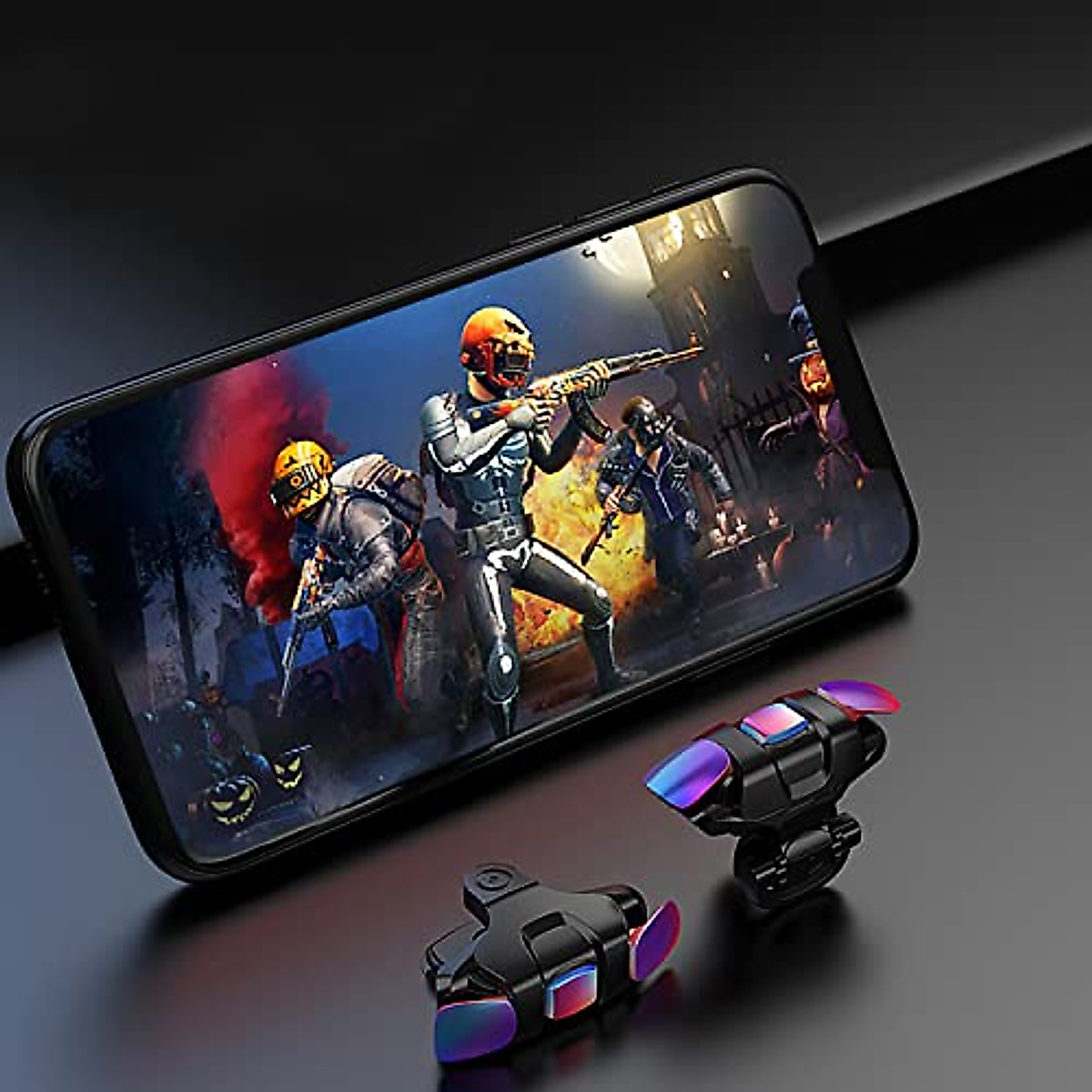 TEESSO Mobile Trigger, Game Controller for iPhone Android, PUBG Cellphone Gaming Joystick 4 Fingers Operation, with Sensitive Shoot Aim Keys for Fornite/Knives Out/Rules of Survival (blue)